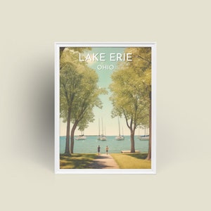 Lake Erie Ohio Retro Art Print, Lake Erie Vintage Cityscape Print, Lake ...