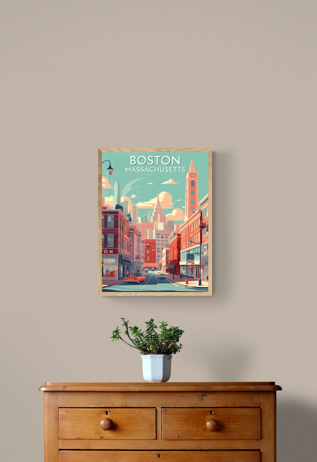 Boston Massachusetts Retro Art Print, Boston Vintage Cityscape Print ...