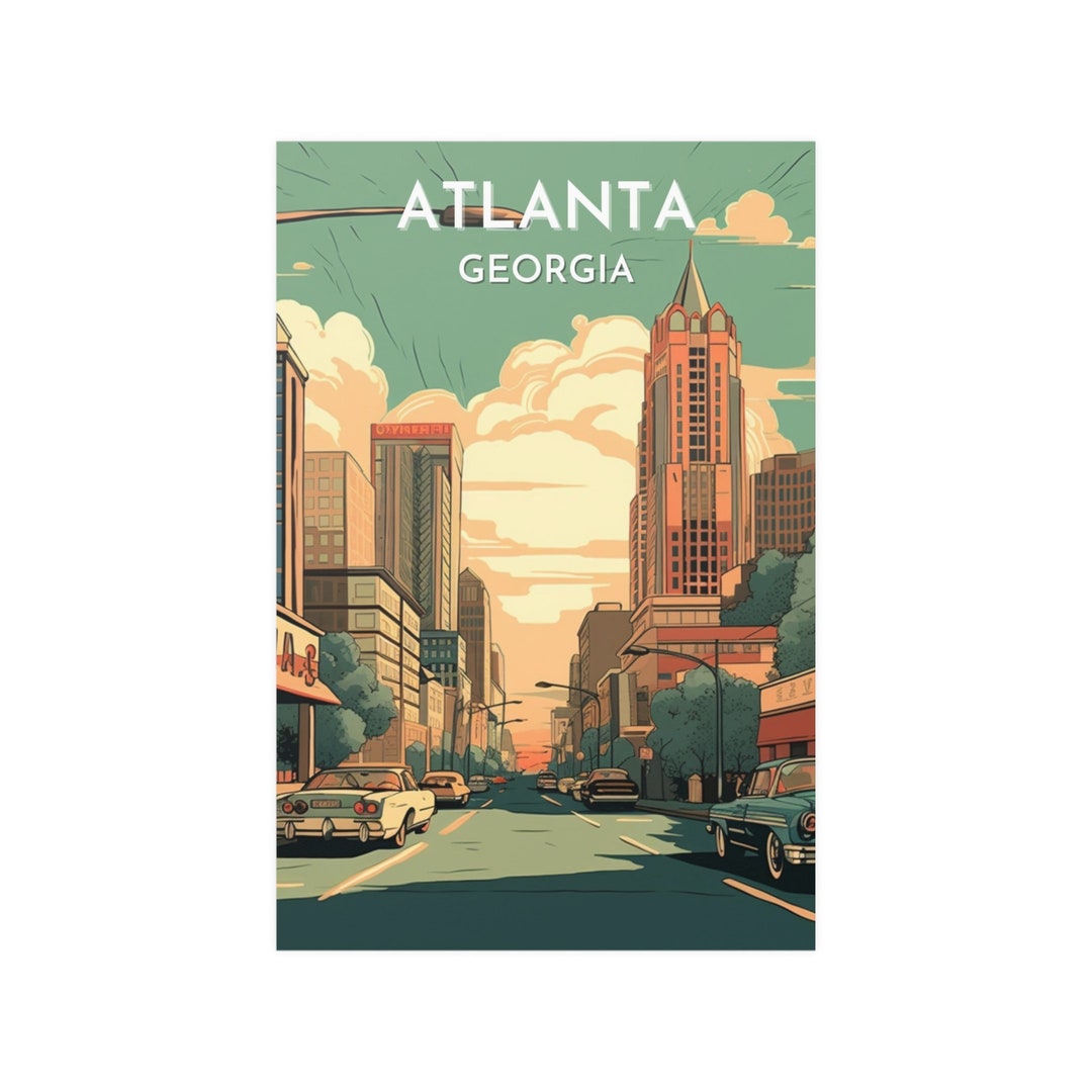 Atlanta Georgia Retro Art Print, Atlanta Vintage Cityscape Print, Mid ...
