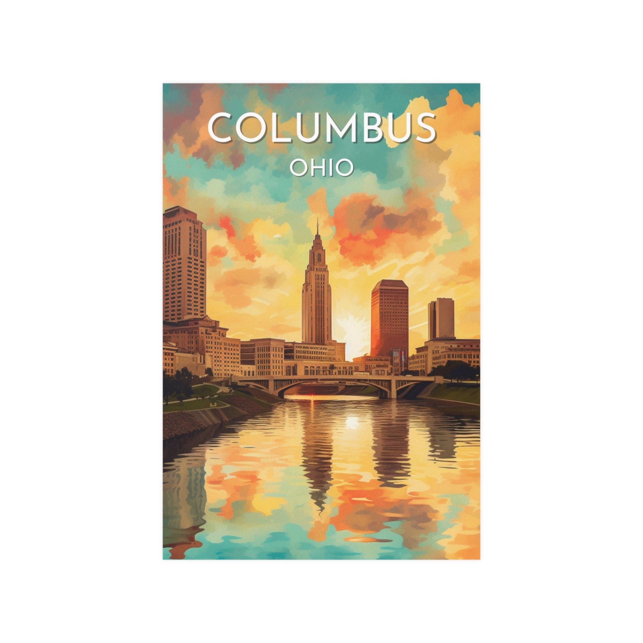 Columbus Ohio Retro Art Print, Columbus Vintage Cityscape Print ...