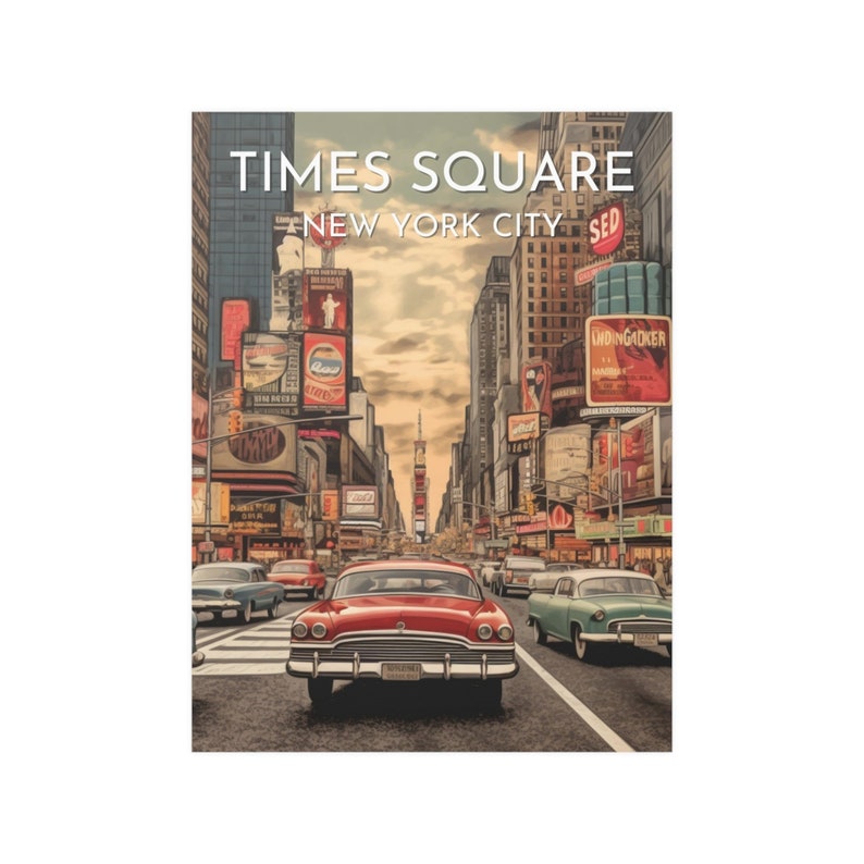 Times Square New York City Retro Art Print Times Square - Etsy