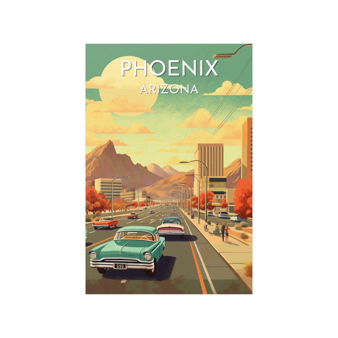 Phoenix Arizona Retro Art Print Phoenix Vintage Cityscape - Etsy