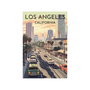 Los Angeles California Retro Art Print, Los Angeles Vintage Cityscape ...