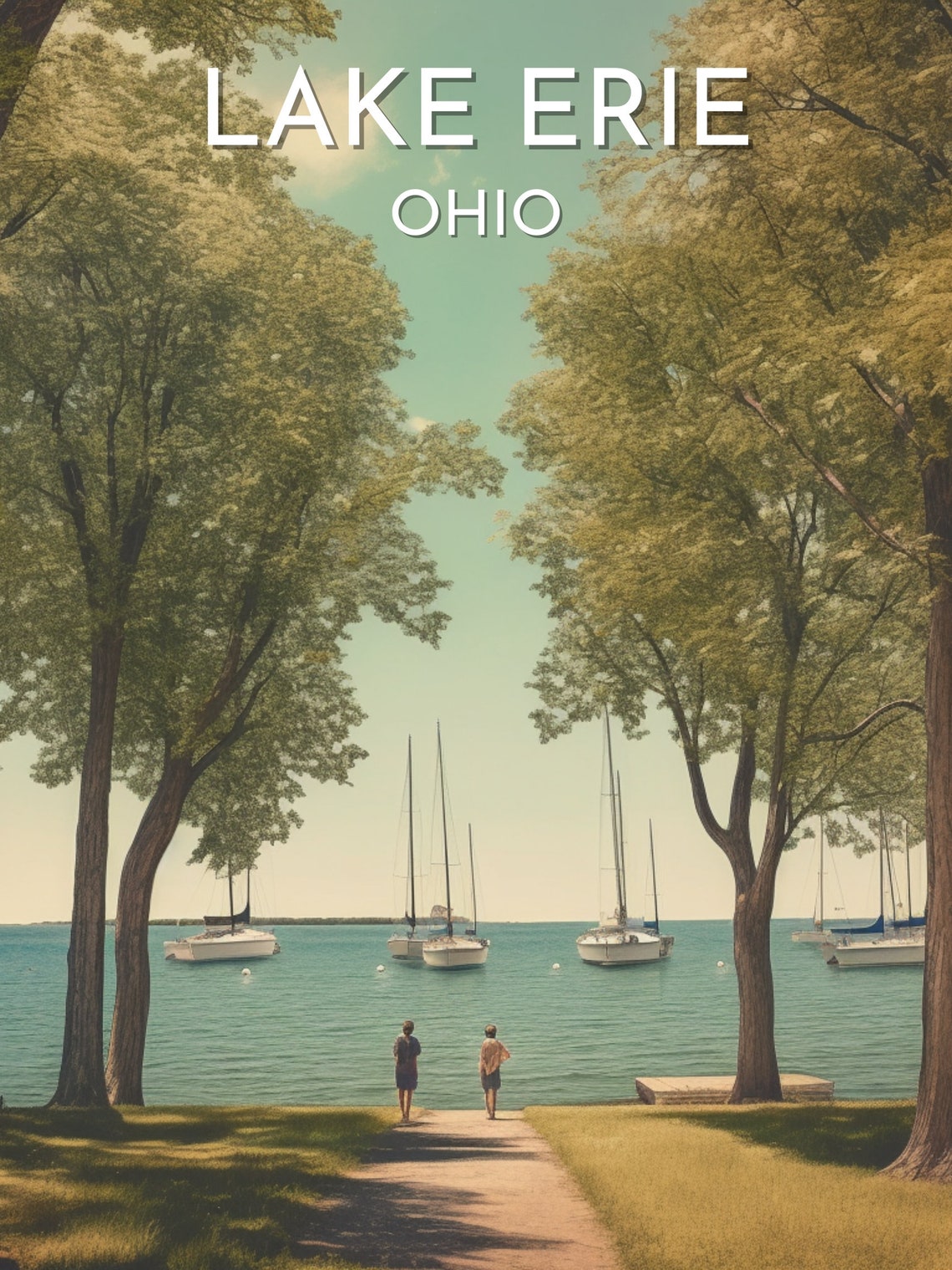 Lake Erie Ohio Retro Art Print, Lake Erie Vintage Cityscape Print, Lake ...