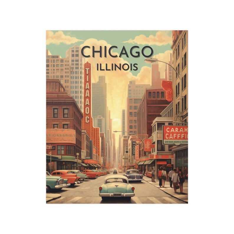 Chicago Illinois Retro Art Print, Chicago Vintage Cityscape Print, Mid ...