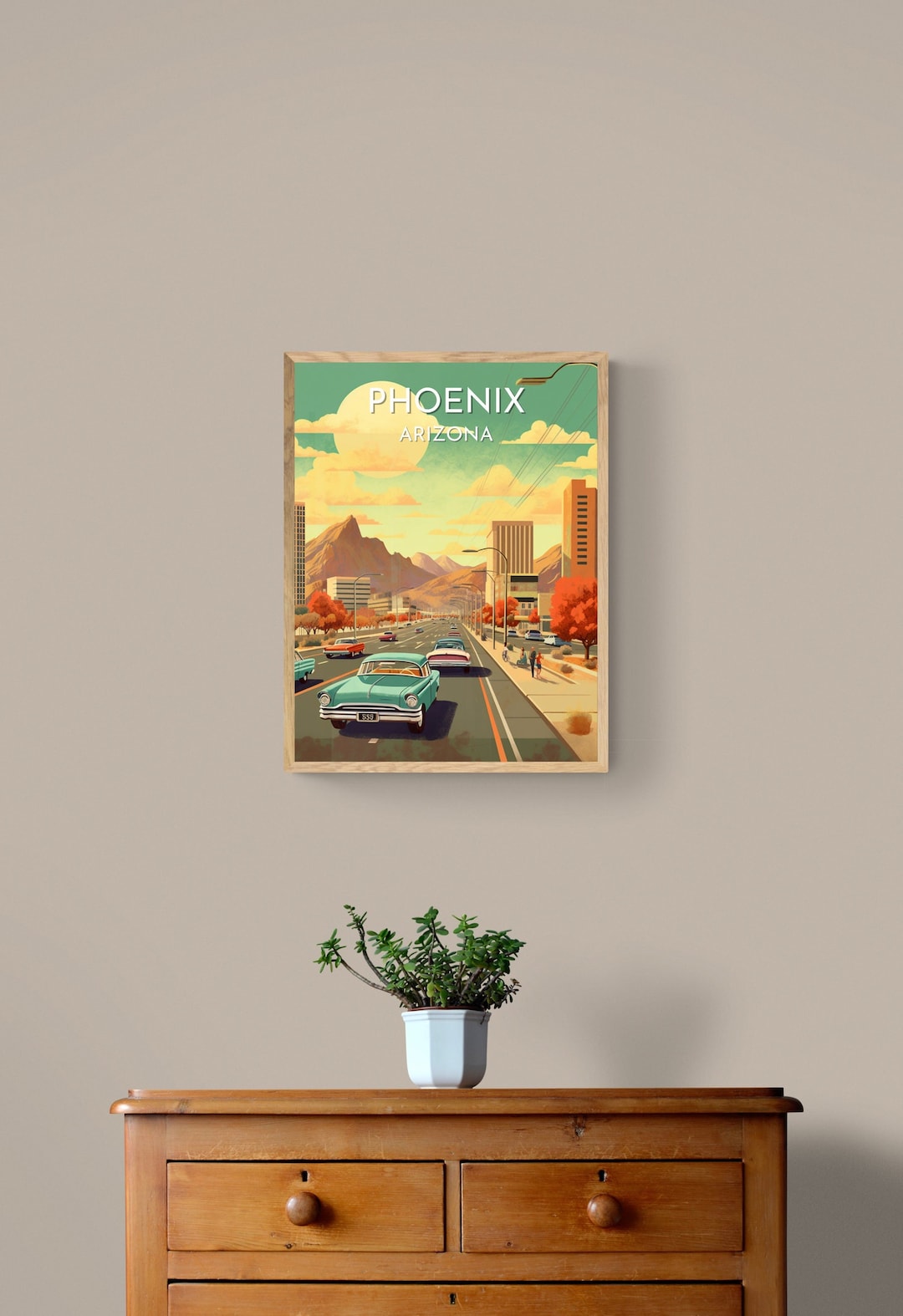 Phoenix Arizona Retro Art Print, Phoenix Vintage Cityscape Print, Mid ...