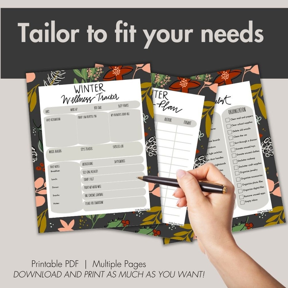 Printable Planner Seasonal Winter Organizational Weekly Tracker Reading ...