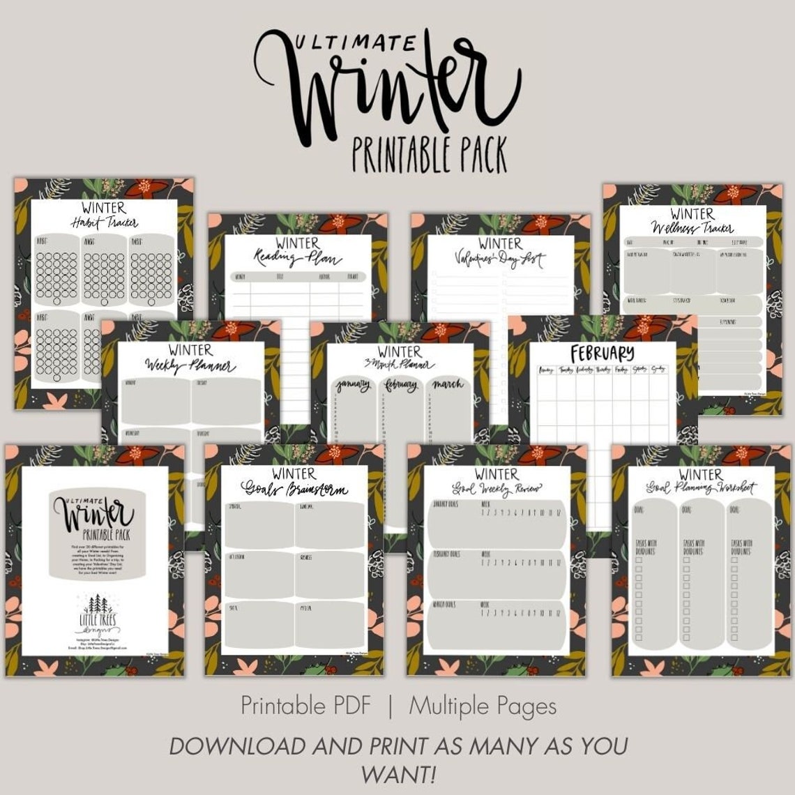 Printable Planner Seasonal Winter Organizational Weekly Tracker Reading ...