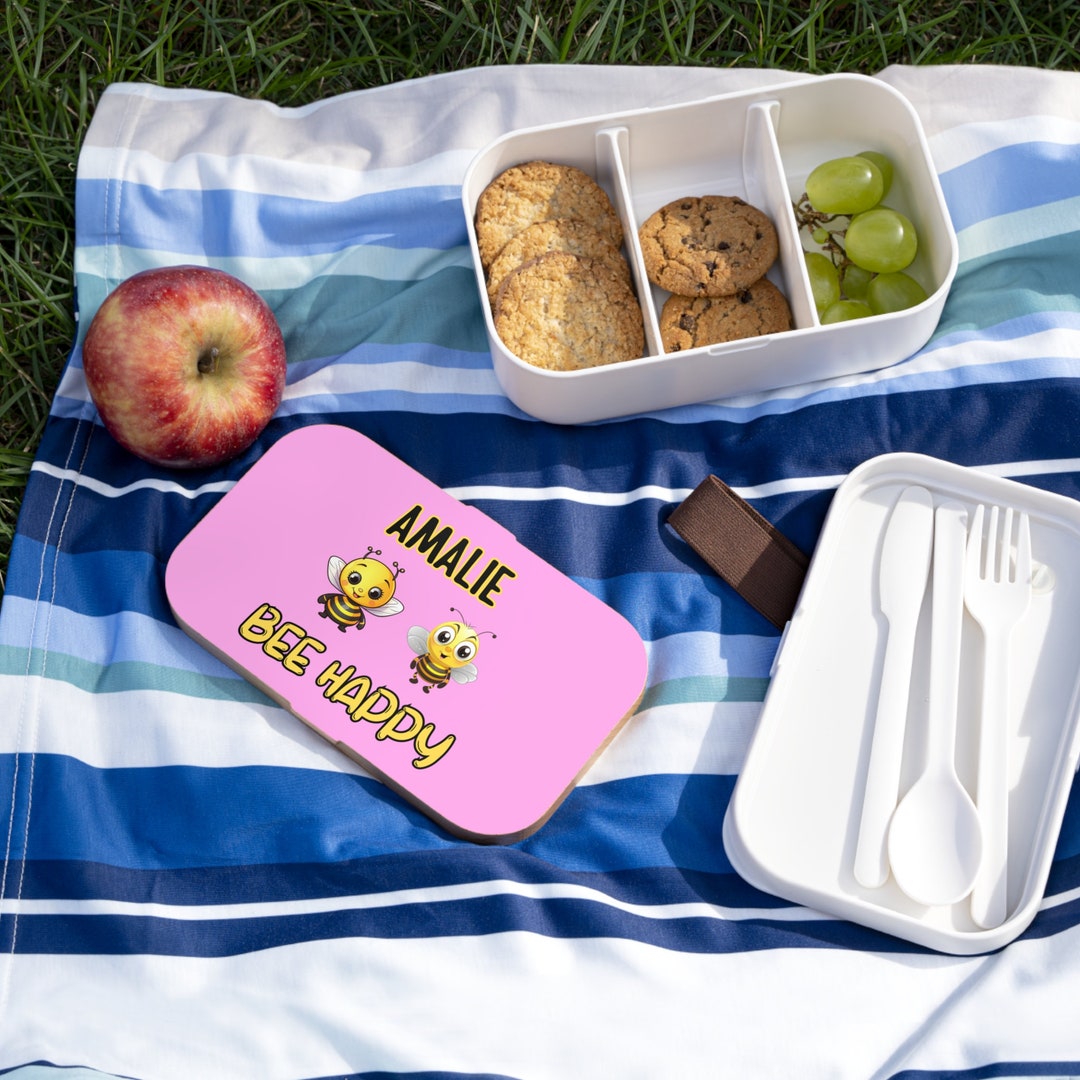 Personalized Bento Box | Bee Happy Bento Lunch Box | Kids School Snack ...