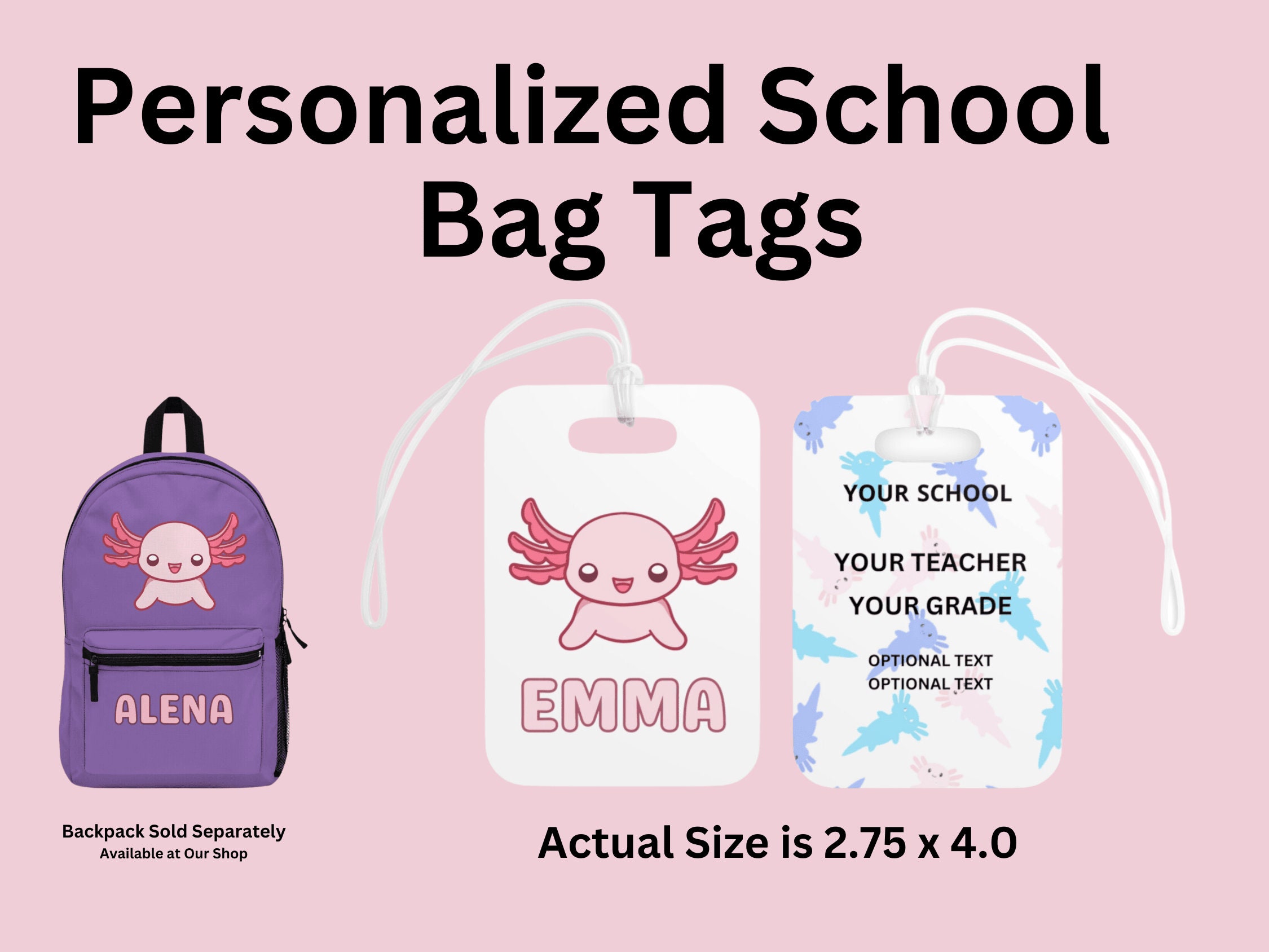 Kids Backpack Tag | Axolotl Schoolbag Label | Back to School |book Bag ...