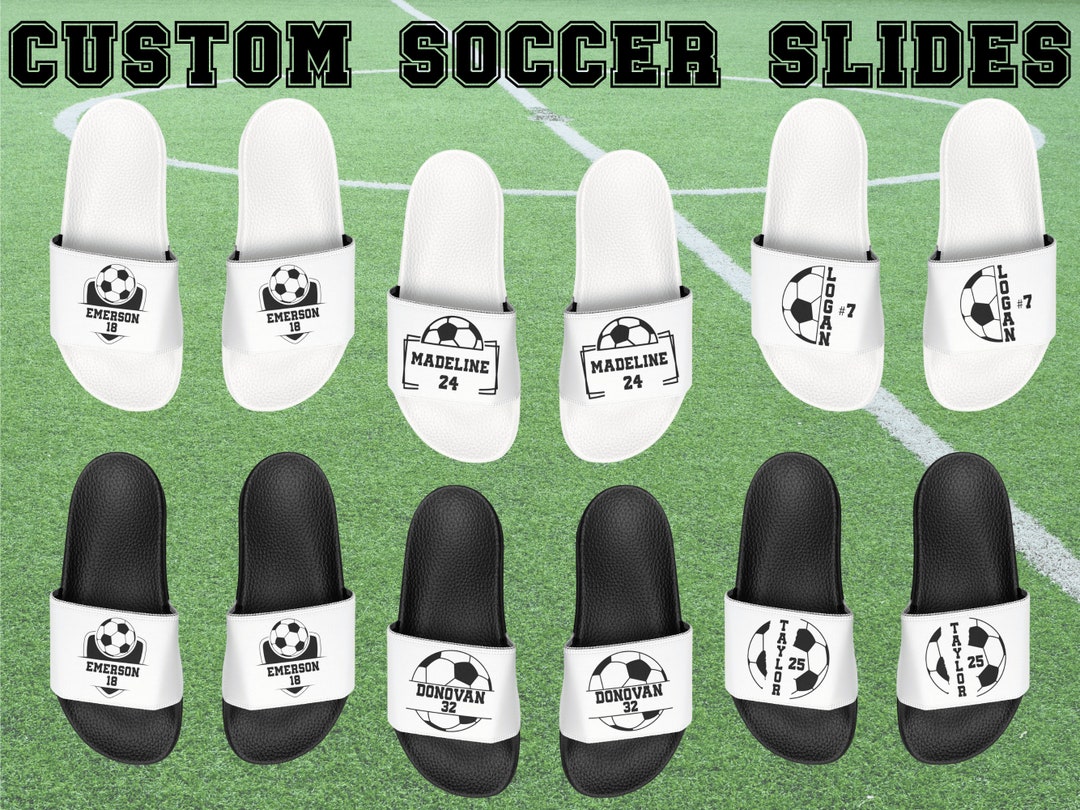 Personalized Soccer Slides: Custom Name & Number Sandals - Etsy