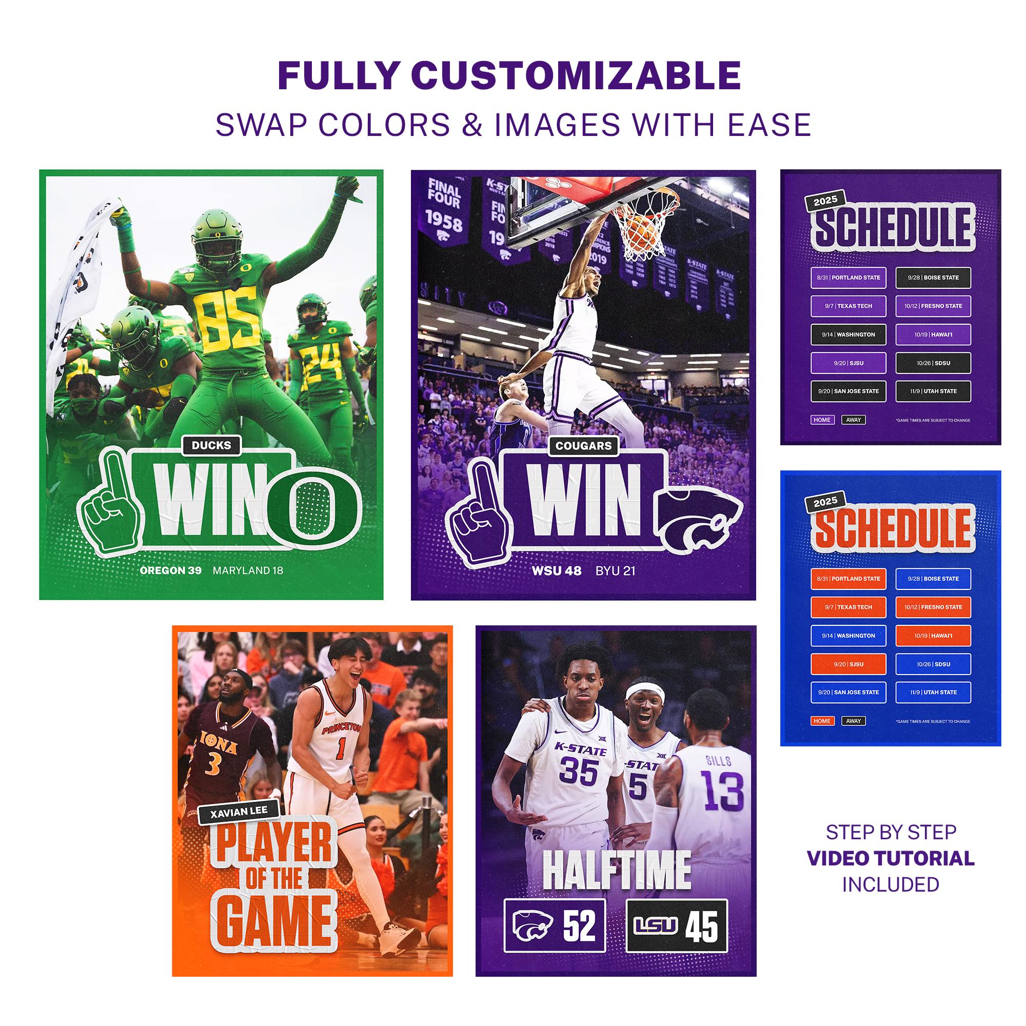 Sports Photoshop Templates for Social Media - Final Score, Schedule ...