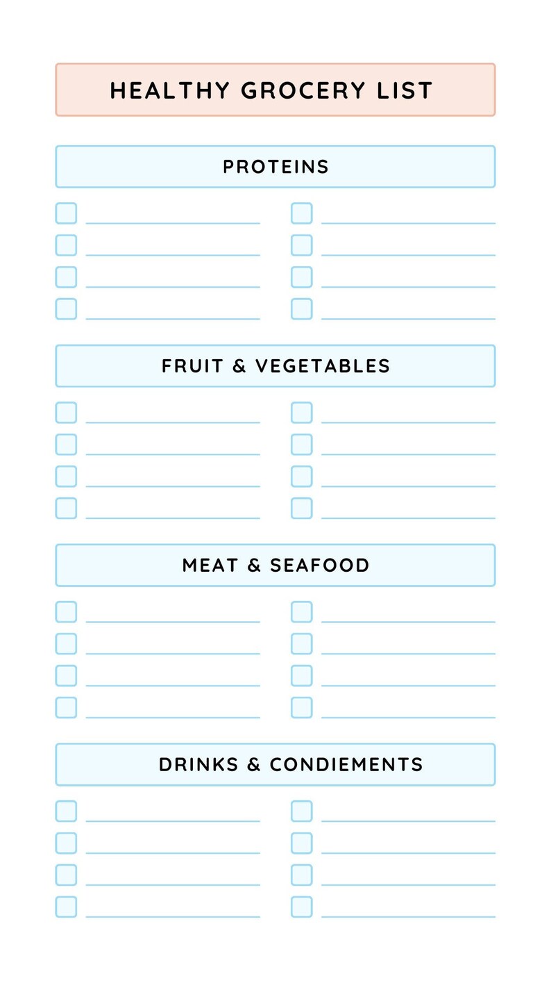 Healthy Grocery Shopping List - Etsy