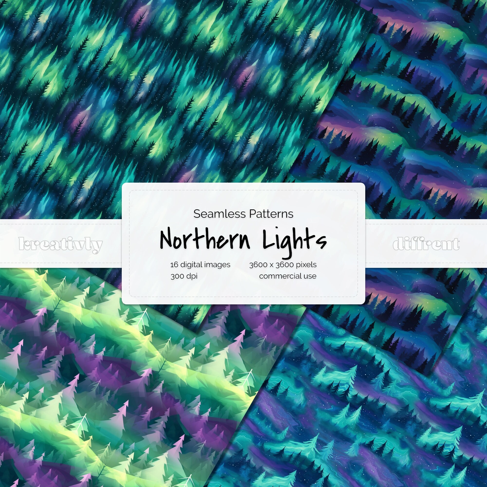Northern Lights | Digital Paper | Seamless Patterns | JPG | Instant ...