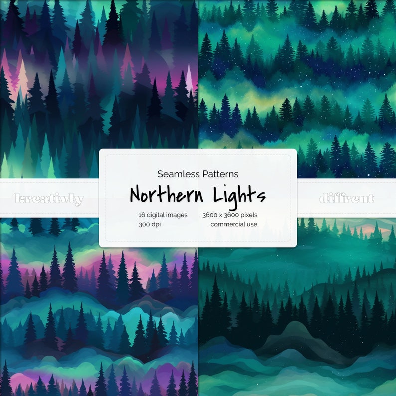 Northern Lights | Digital Paper | Seamless Patterns | JPG | Instant ...