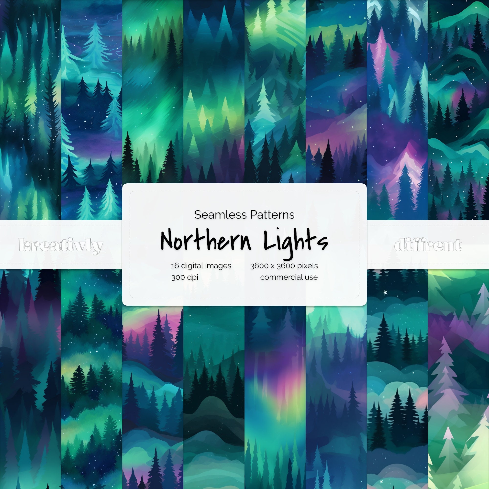 Northern Lights | Digital Paper | Seamless Patterns | JPG | Instant ...