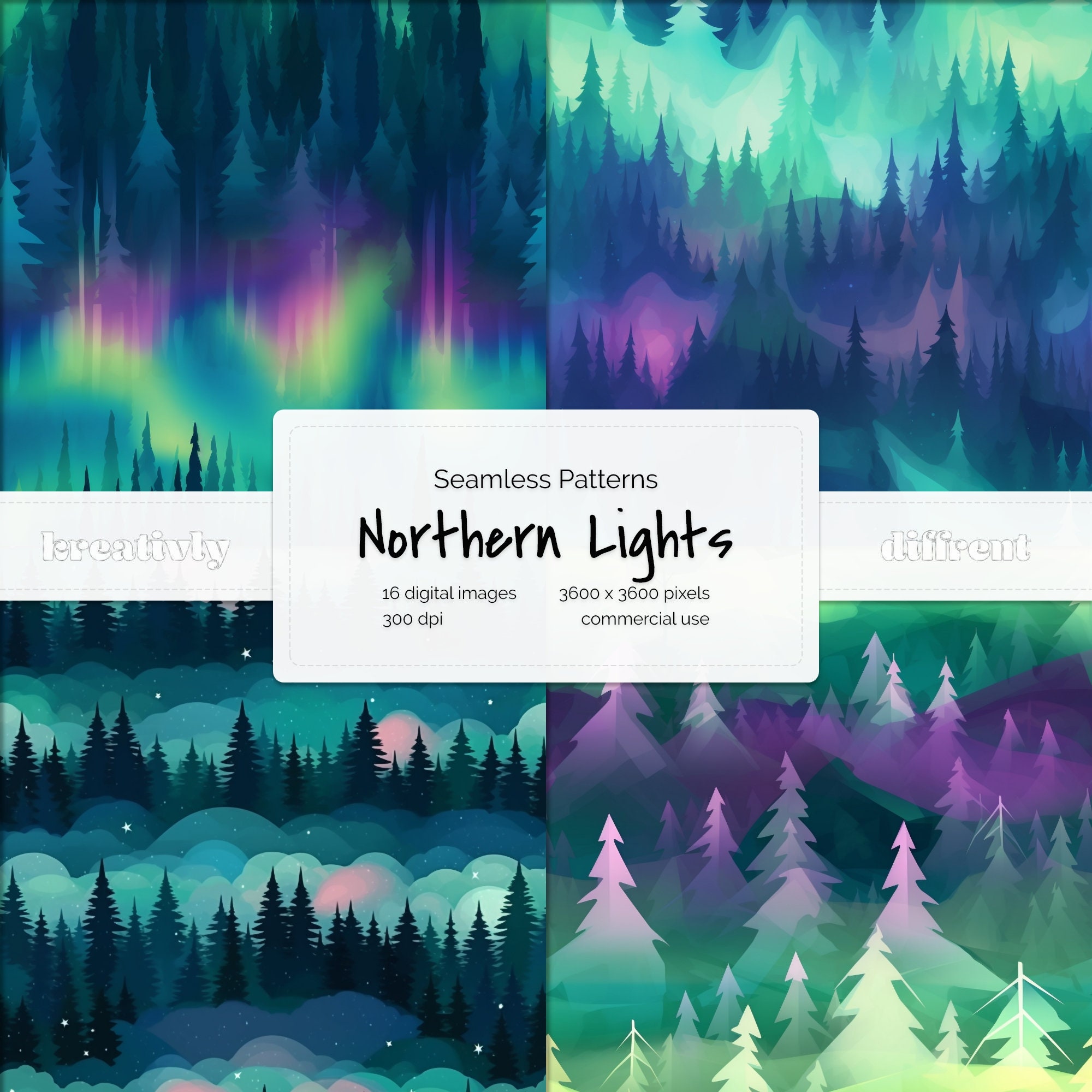 Northern Lights | Digital Paper | Seamless Patterns | JPG | Instant ...
