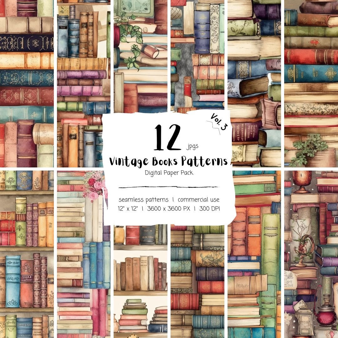 Vintage Books - Vol. 3 | Digital Paper | Seamless Patterns | JPEG ...