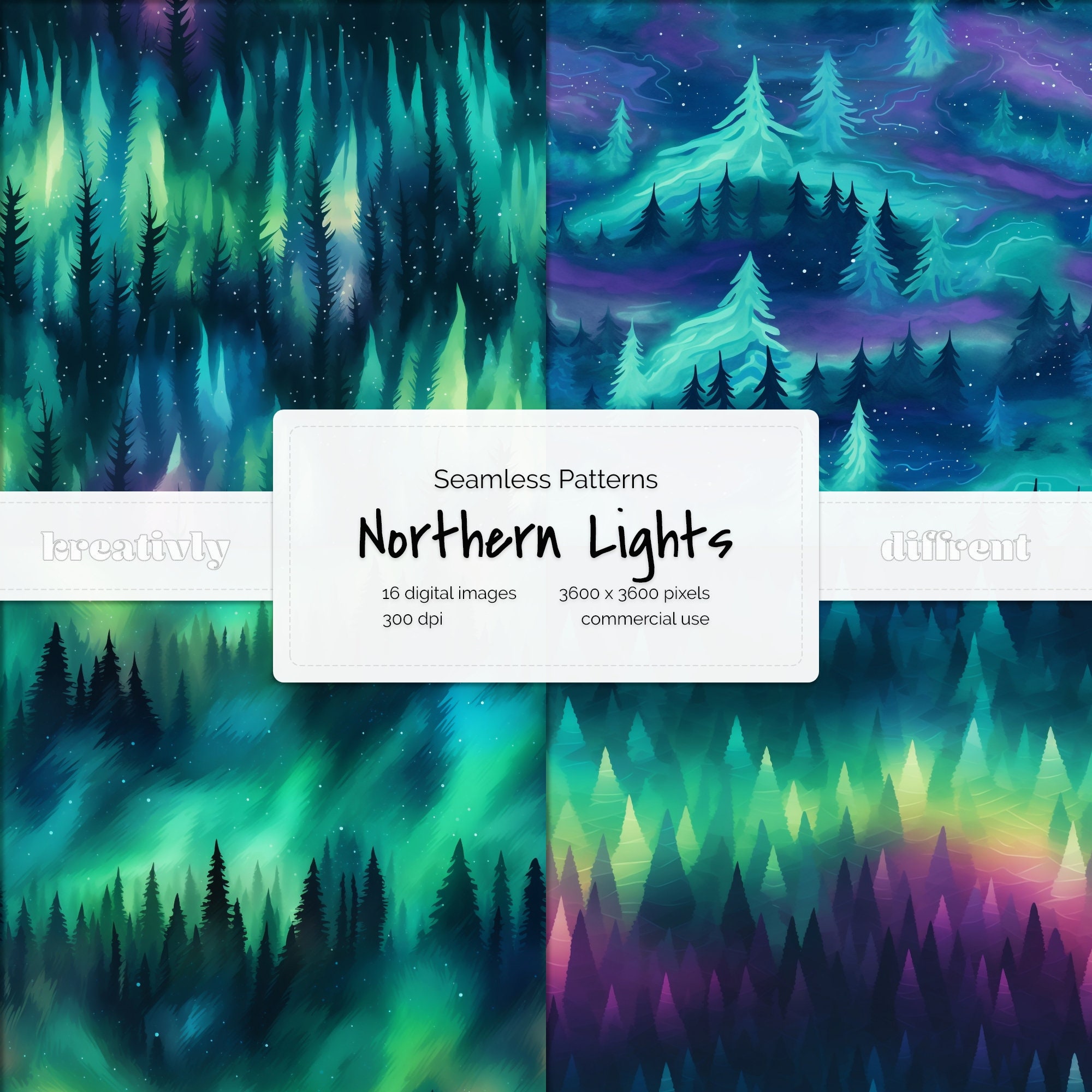 Northern Lights | Digital Paper | Seamless Patterns | JPG | Instant ...