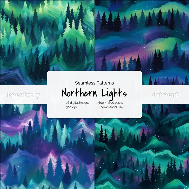 Northern Lights | Digital Paper | Seamless Patterns | JPG | Instant ...