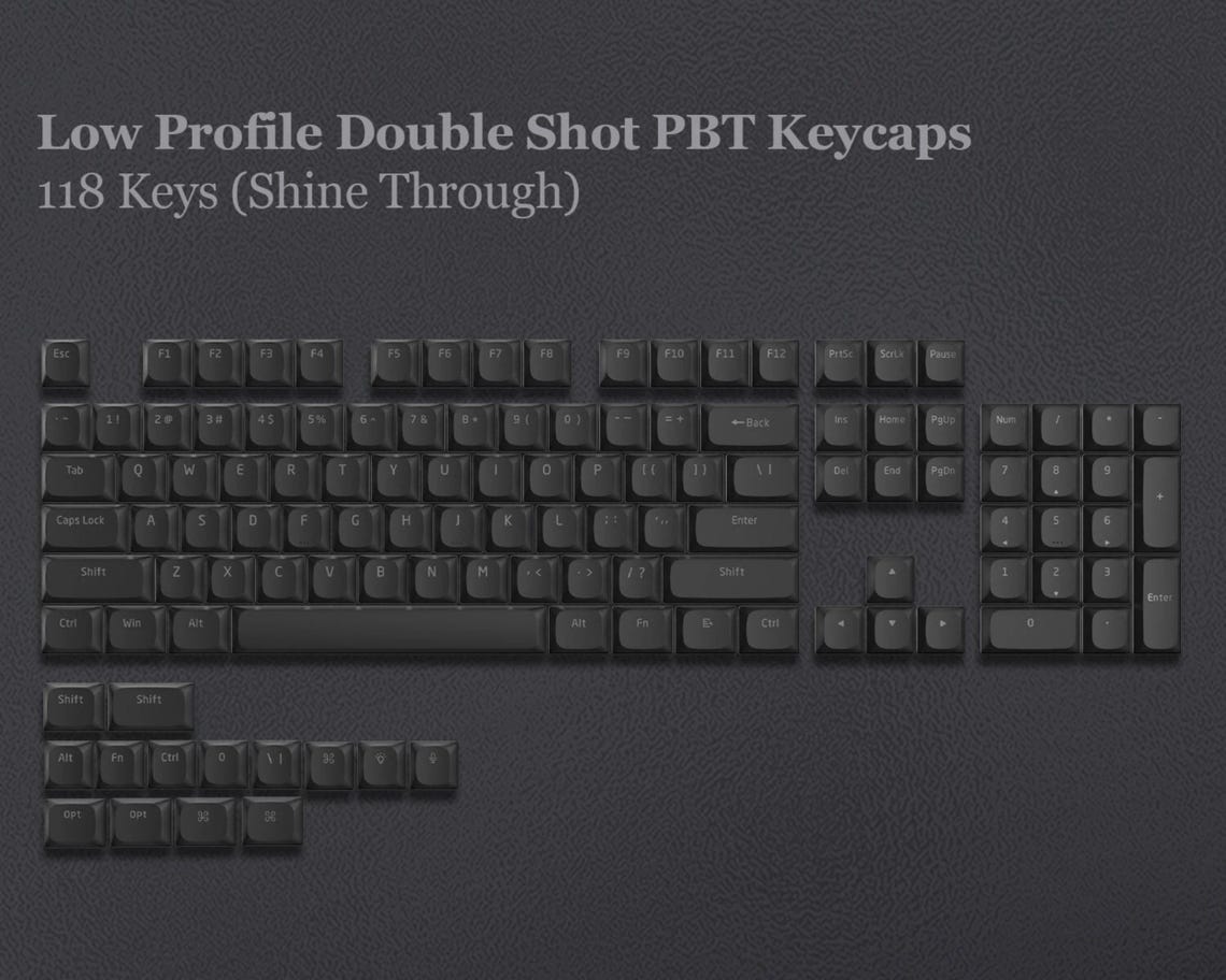 Low Profile PBT Keycaps Set – 118 Custom Shine-through Keycaps for ...