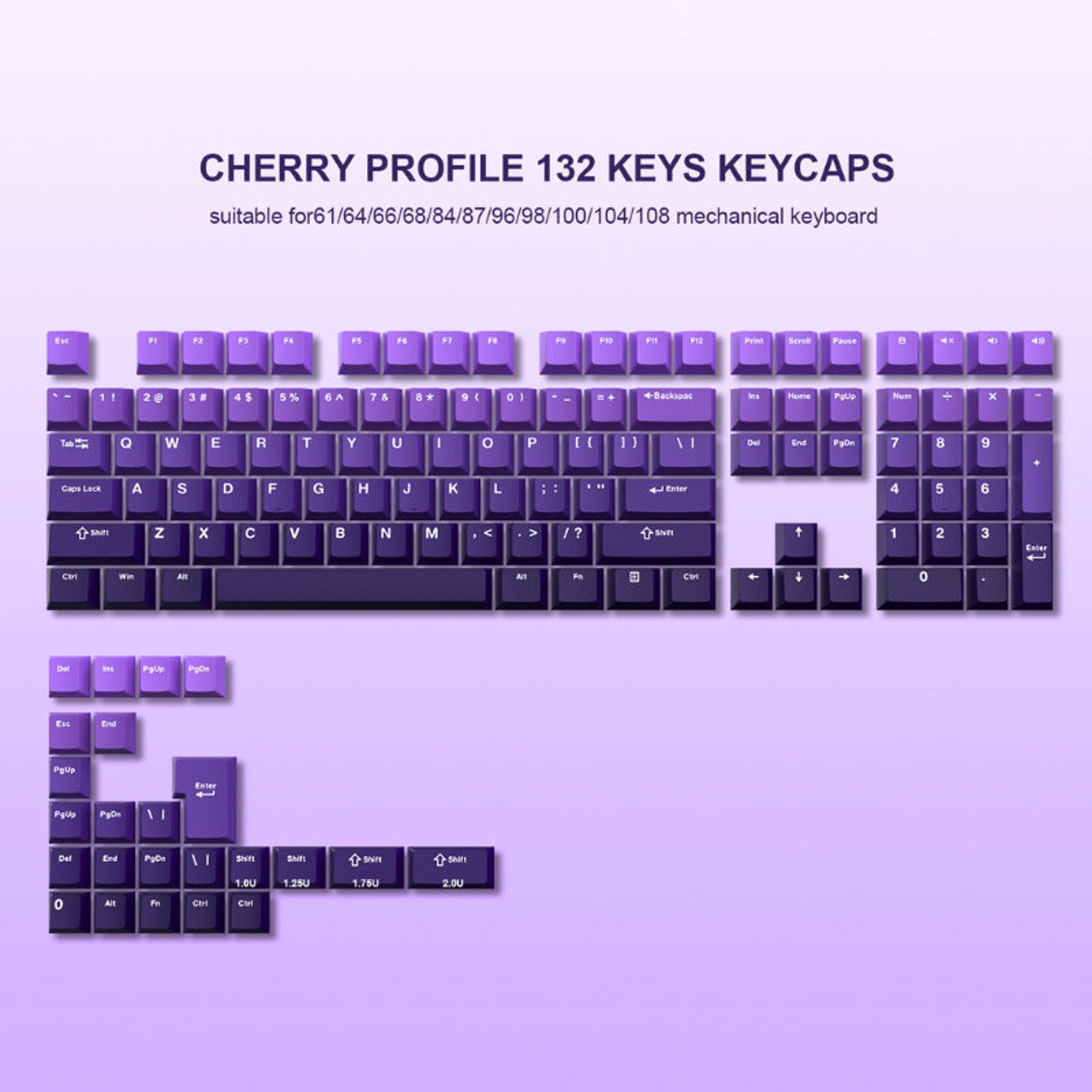 132 Keys PBT Keycaps Cherry Profile Purple Double Shot Key Caps for ...
