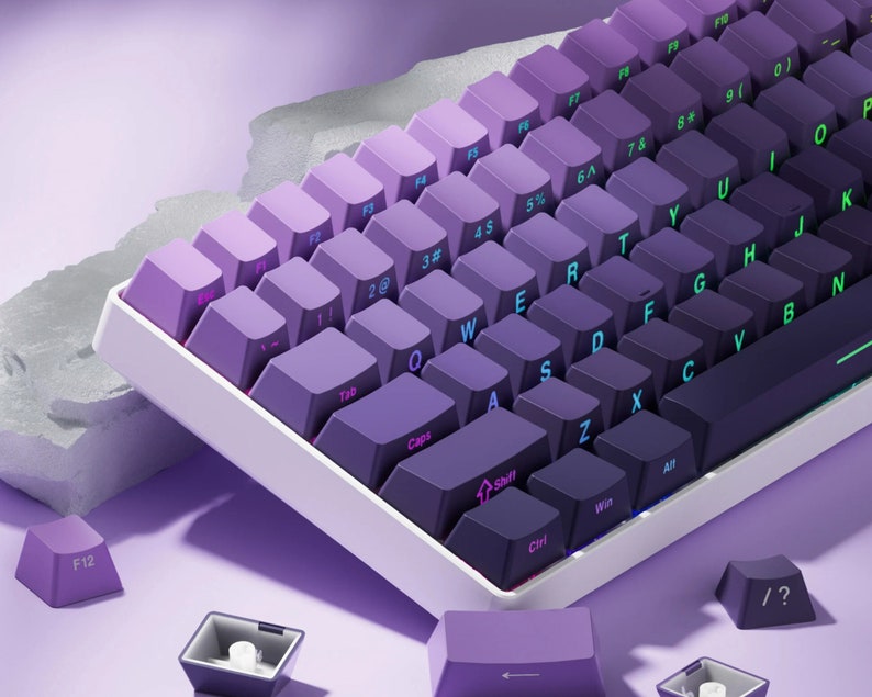 136 Keycaps Set Side Printed PBT Custom Keycaps Gradient Purple Double ...