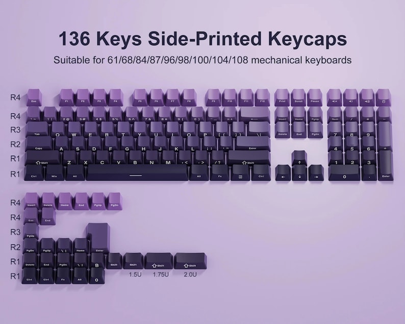 136 Keycaps Set Side Printed PBT Custom Keycaps Gradient Purple Double ...
