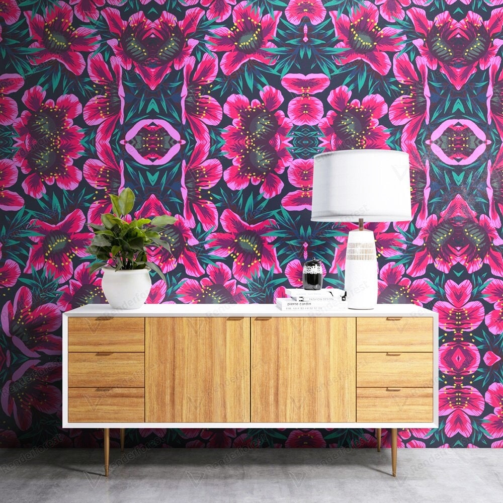 Neon Garden Peel and Stick Wall Mural Funky Maximalist Wallpaper - Etsy
