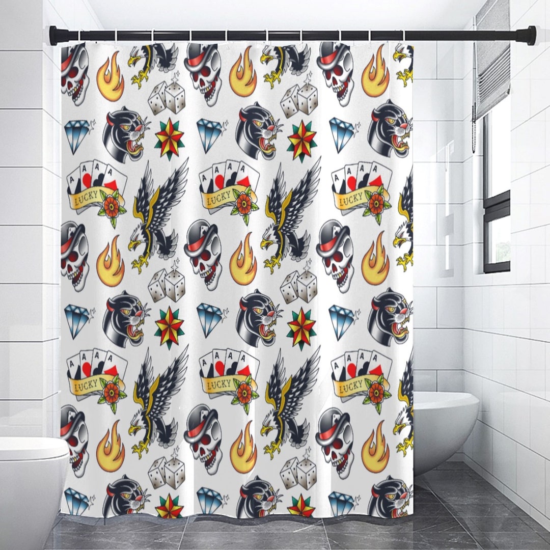Traditional Tattoo Flash Shower Curtain Old School Tattoo Art - Etsy