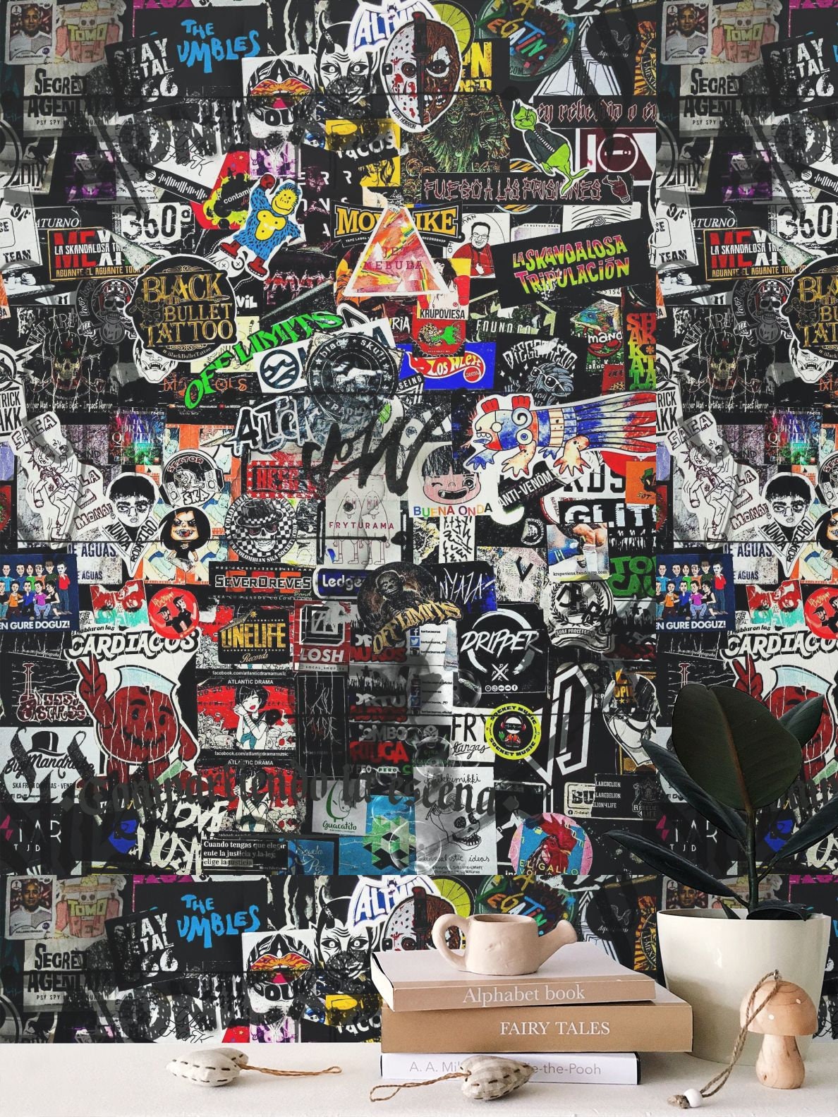 Dive Bar Grunge Rock Band Wallpaper Peel and Stick Traditional ...