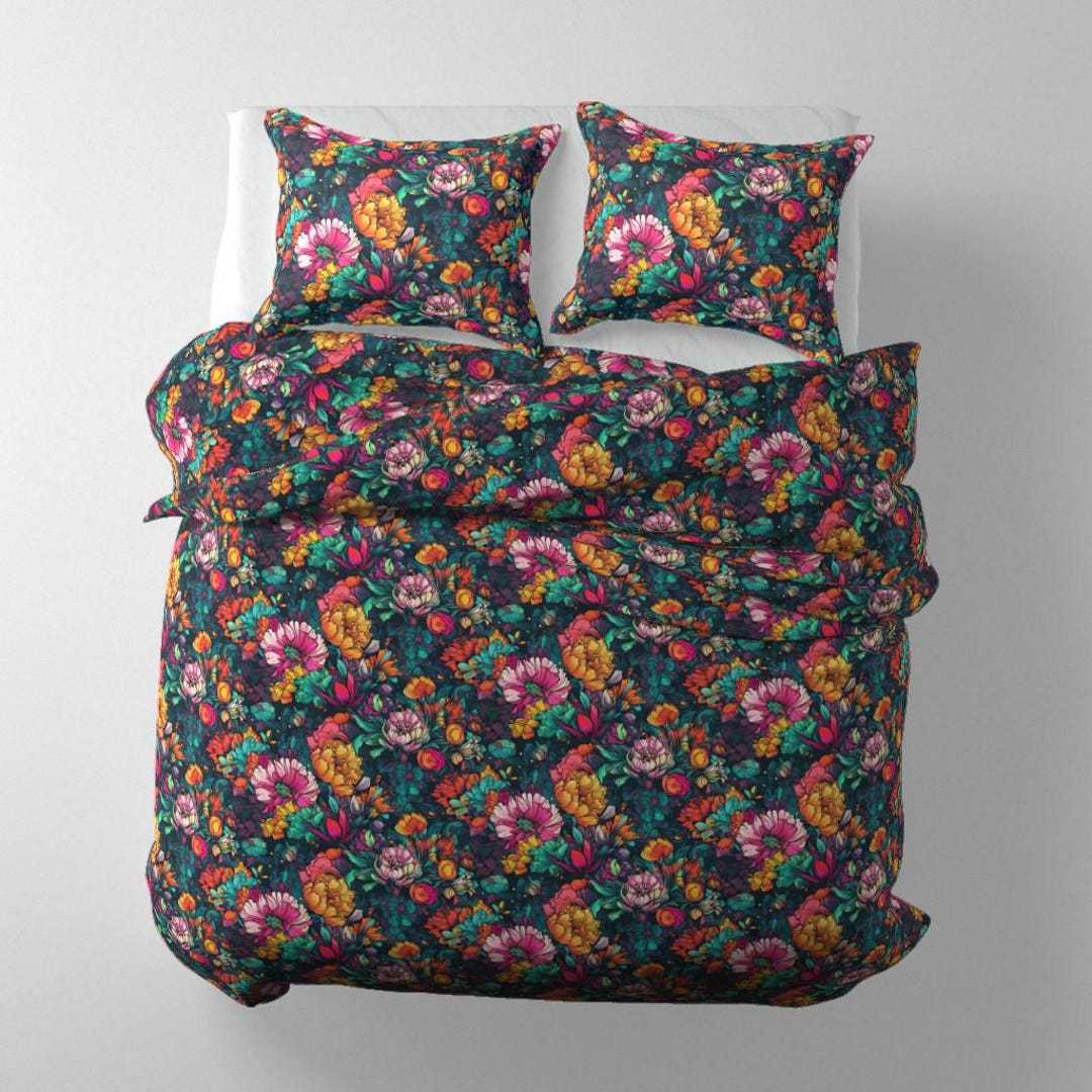 Organic Cotton Bedding, Floral Duvet Set, Duvet Bedding Set, Dark ...