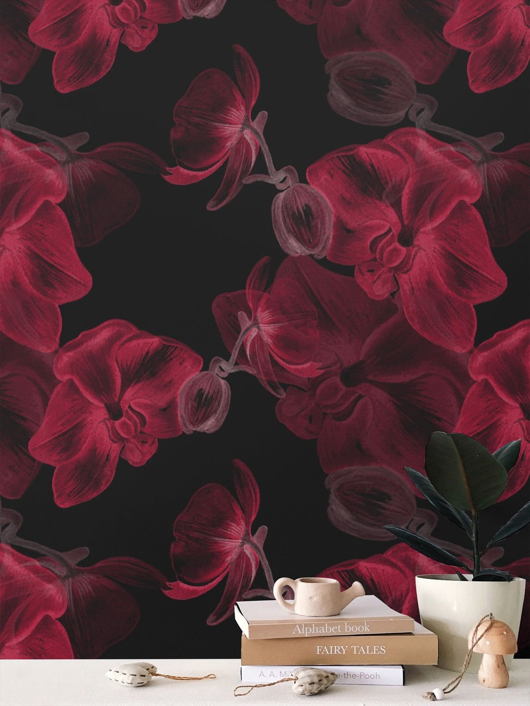 Blood Red Orchid Floral Wallpaper Peel and Stick Traditional - Etsy