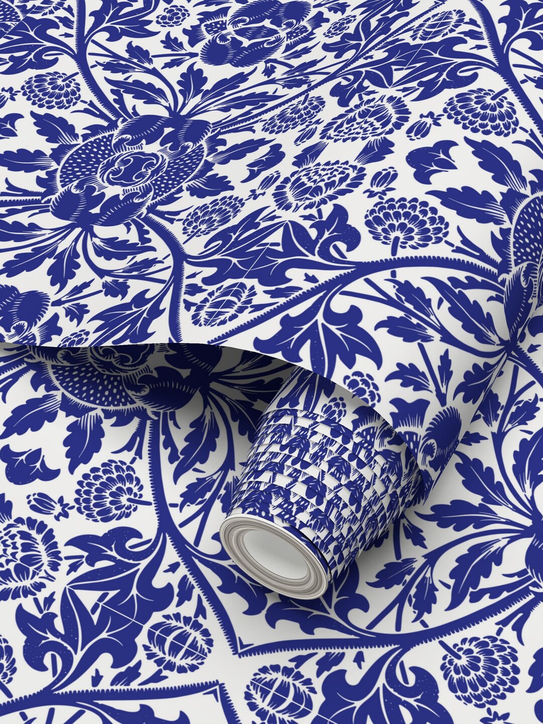 Blue & White Trellis Print, Moody Maximalist Wallpaper, Peel and Stick ...