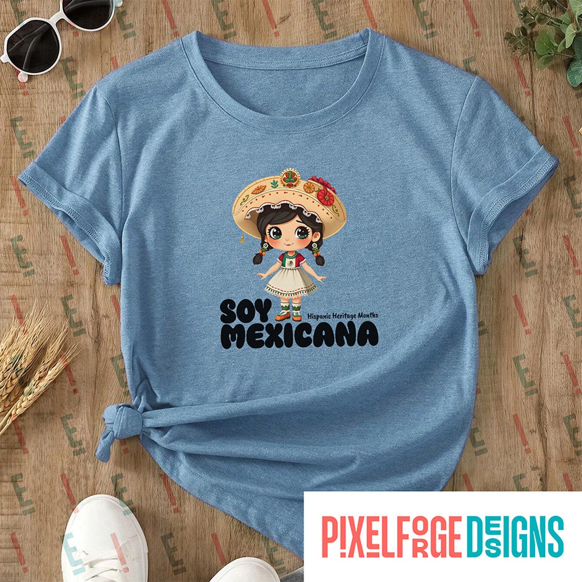 Soy Mexicana, Chibi Cute Mexican Girl Design PNG 300 DPI, Mes De La ...