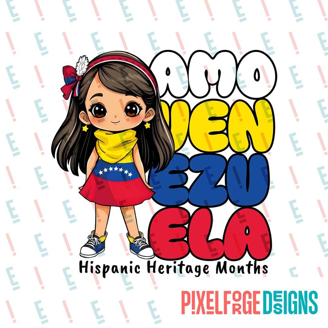 Chibi Cute Venezuelan Girl Design PNG 300 DPI Amo Venezuela Hispanic ...