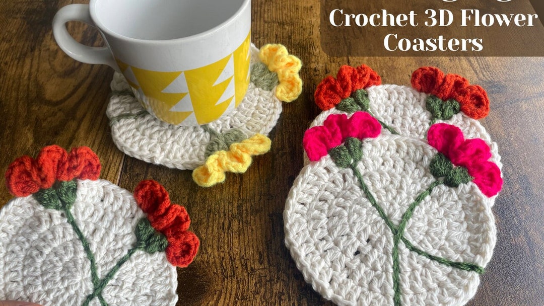 Crochet 3D Flower Coasters Pattern - Etsy