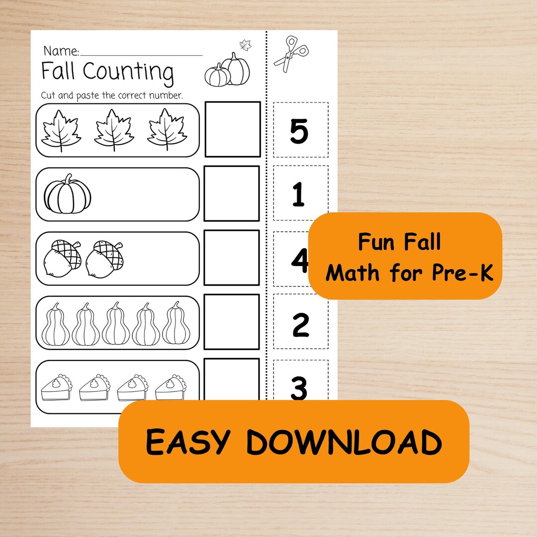 Fall Counting Worksheet, Pumpkin Math, PDF, Prek Math, Kindergarten ...