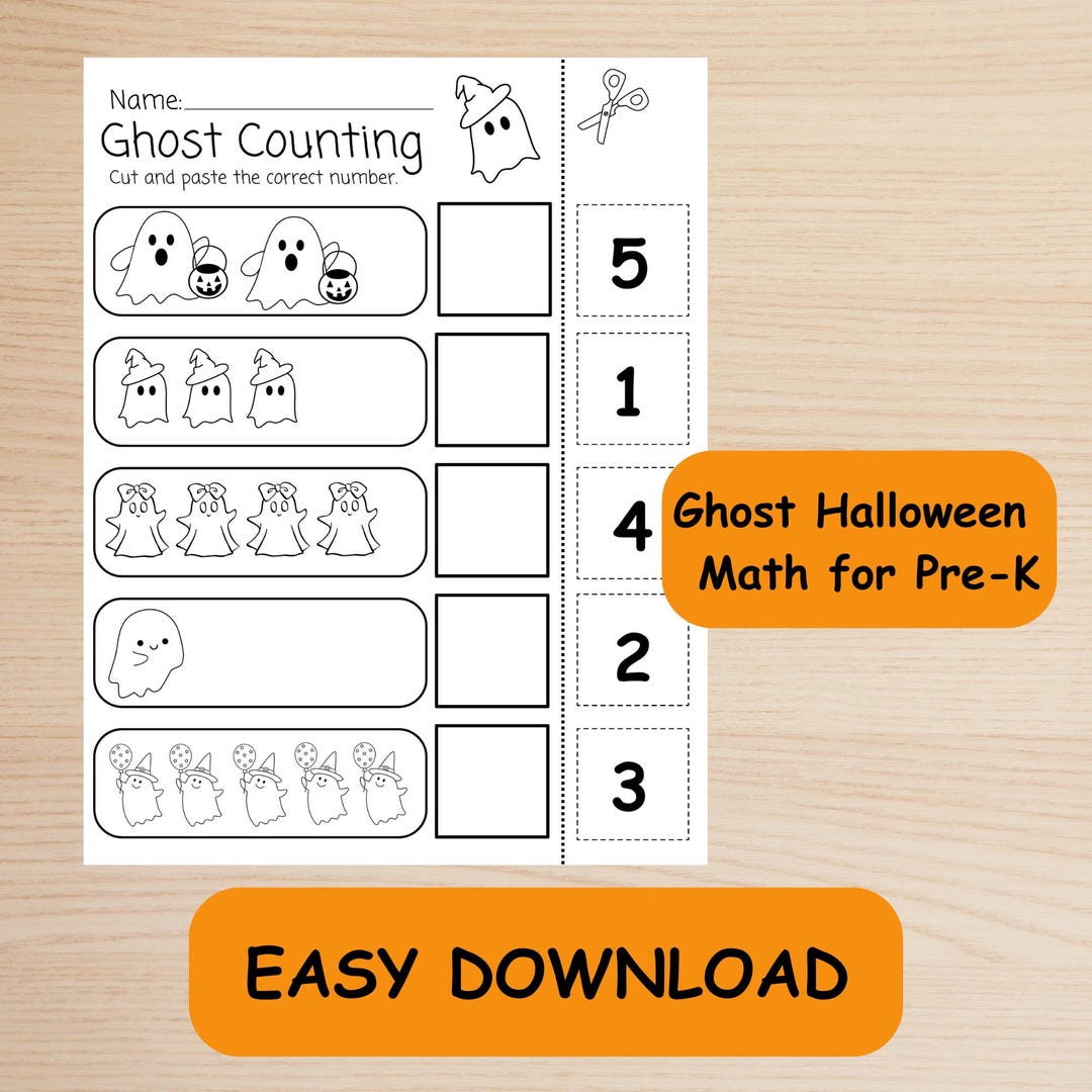 Kids Counting Printable, Ghost Counting, Preschool Worksheet, Ghost ...