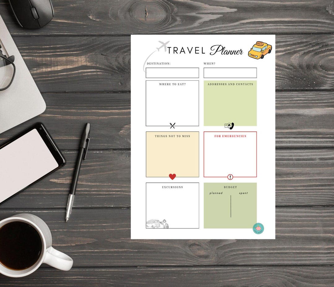 Printable Travel Planner & Organizer - Vacation Journal, Trip Itinerary ...