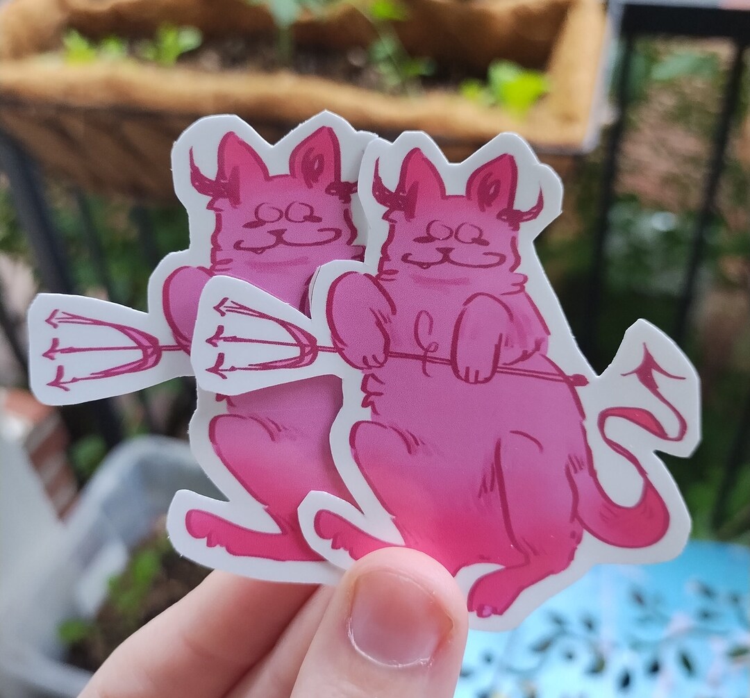 Kitty Devil Original Art Cat Sticker, Vinyl Kiss-cut 3in, Glossy or ...