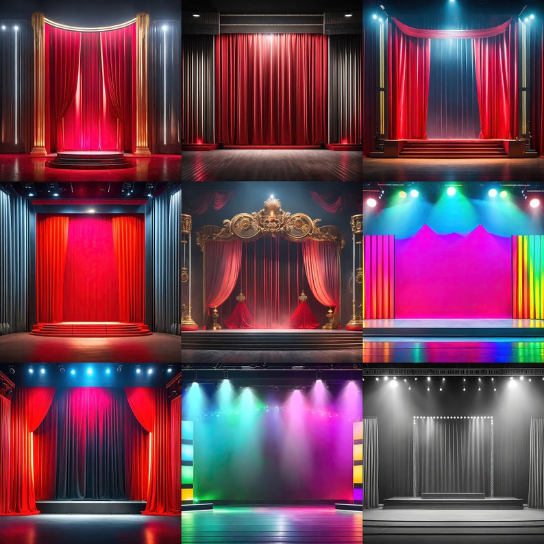 Pack 2 High Definition Theater Stage Backdrops HD Dramatic Lights ...