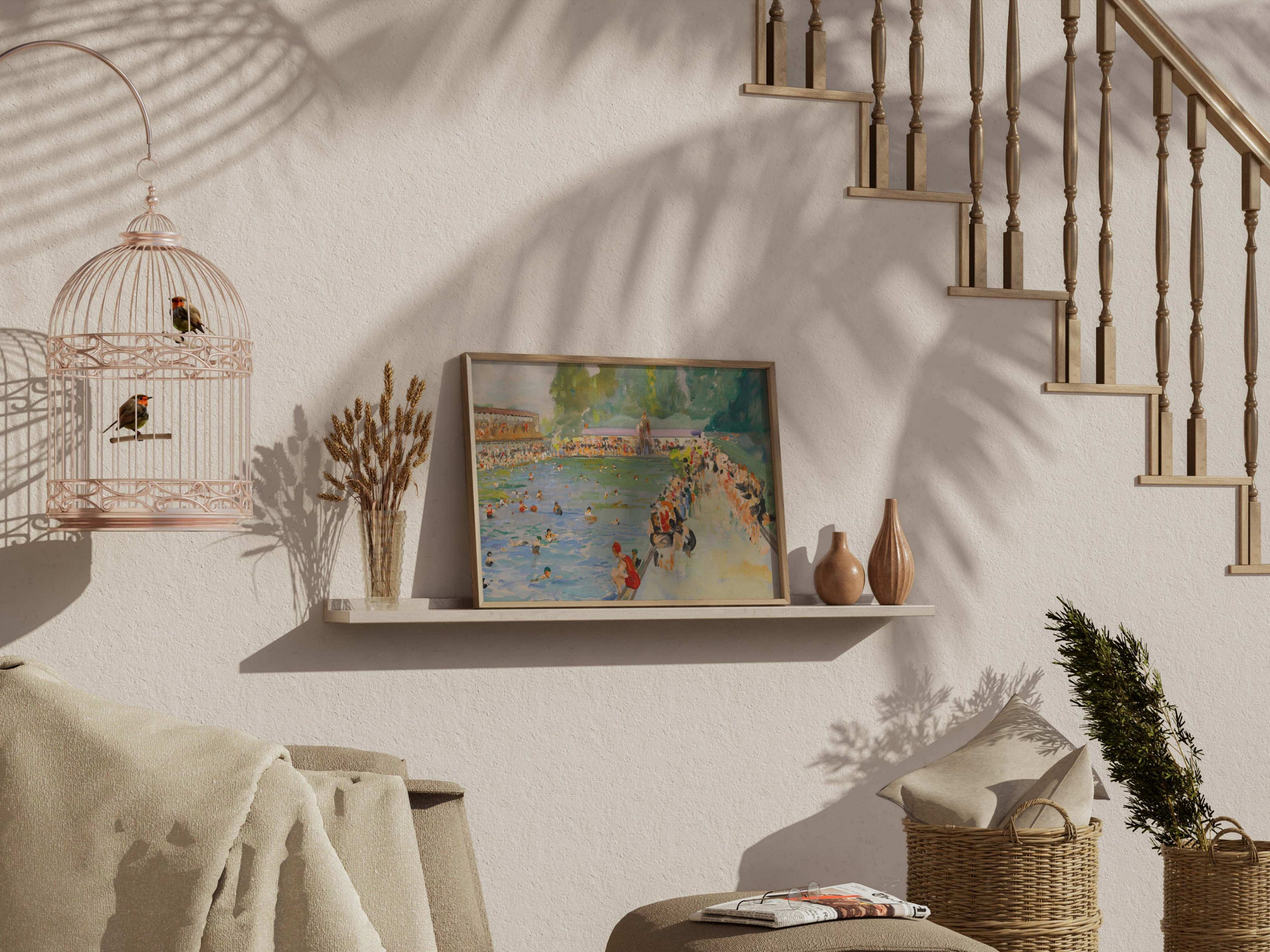 Vintage Swimming Pool Art, Beach Art, Coastal Wall Art, Beach House ...