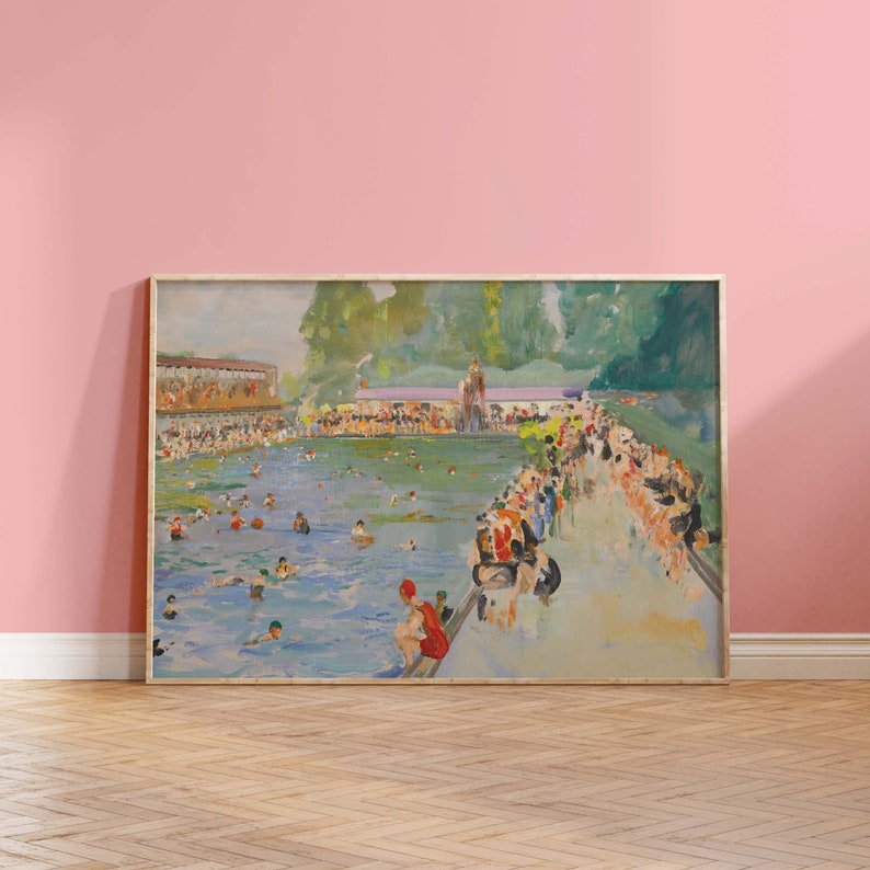 Vintage Swimming Pool Art, Beach Art, Coastal Wall Art, Beach House ...