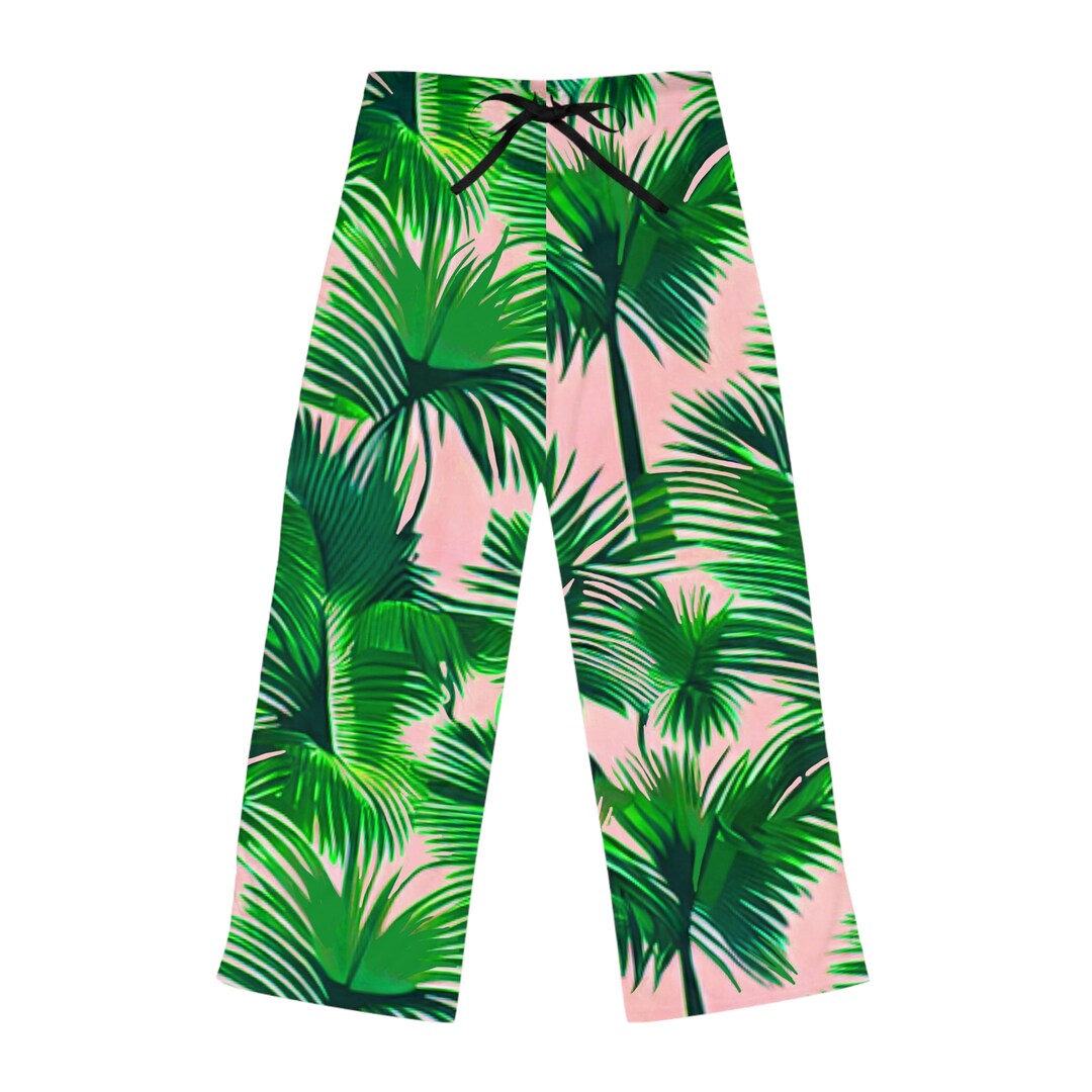 Women's Palm Tree Leaf and Pink Pajama Pants - Etsy