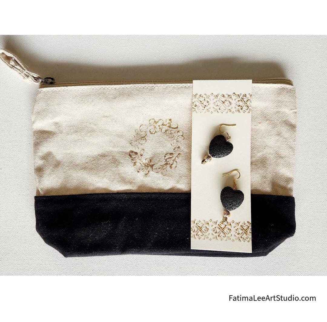 Golden Lava Heart Gift Set – Handmade Black Lava Stone Earrings ...