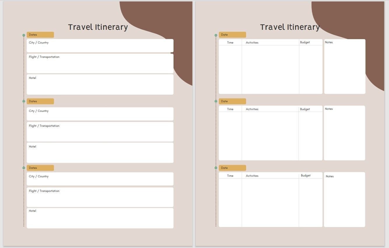 Minimalist Digital Travel Itinerary Planner for Multiple Destinations ...