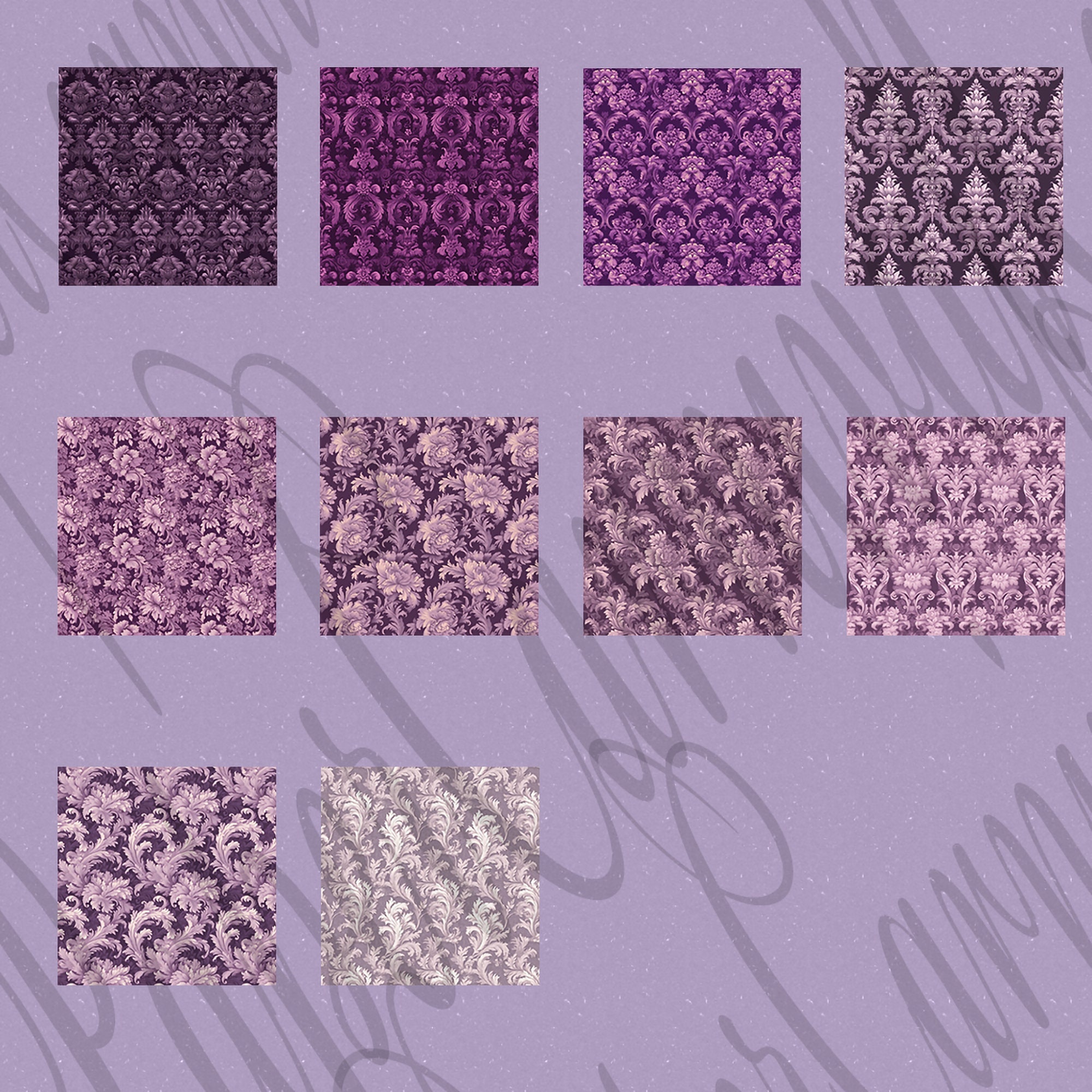 10 Seamless Mauve Damask Digital Papers 3600x3600-300 Dpi Junk Journal ...
