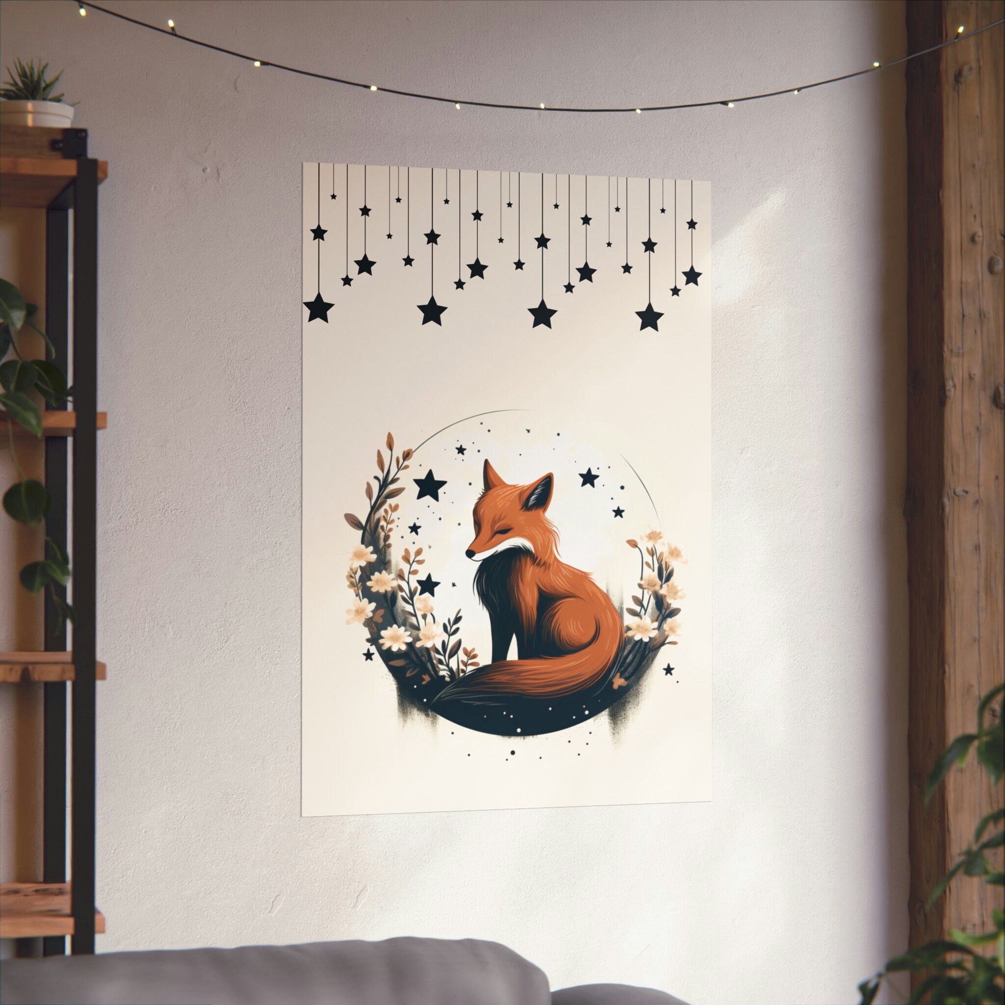 Dark Botanical Fox Wall Art, Celestial Poster, Fox Gift, Eco-friendly ...