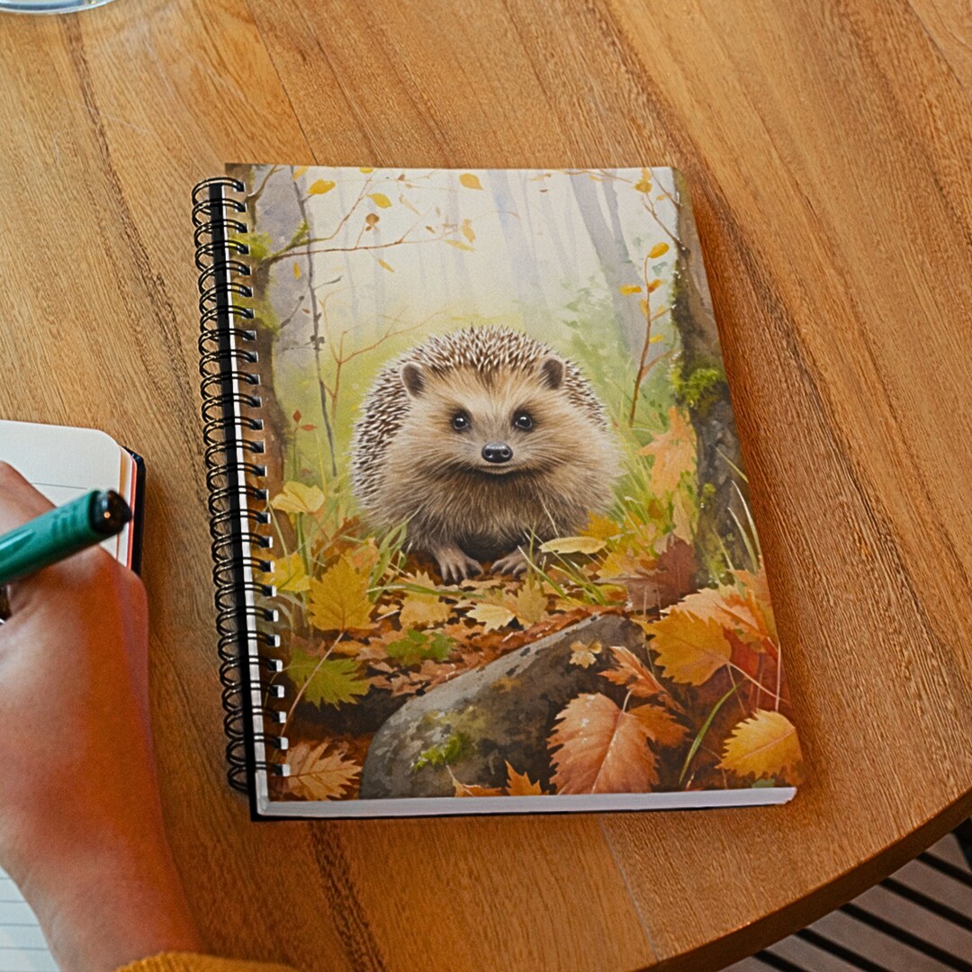 Autumn Forest Hedgehog Spiral Notebook, Fall Hedgehog Journal, Hedgehog ...
